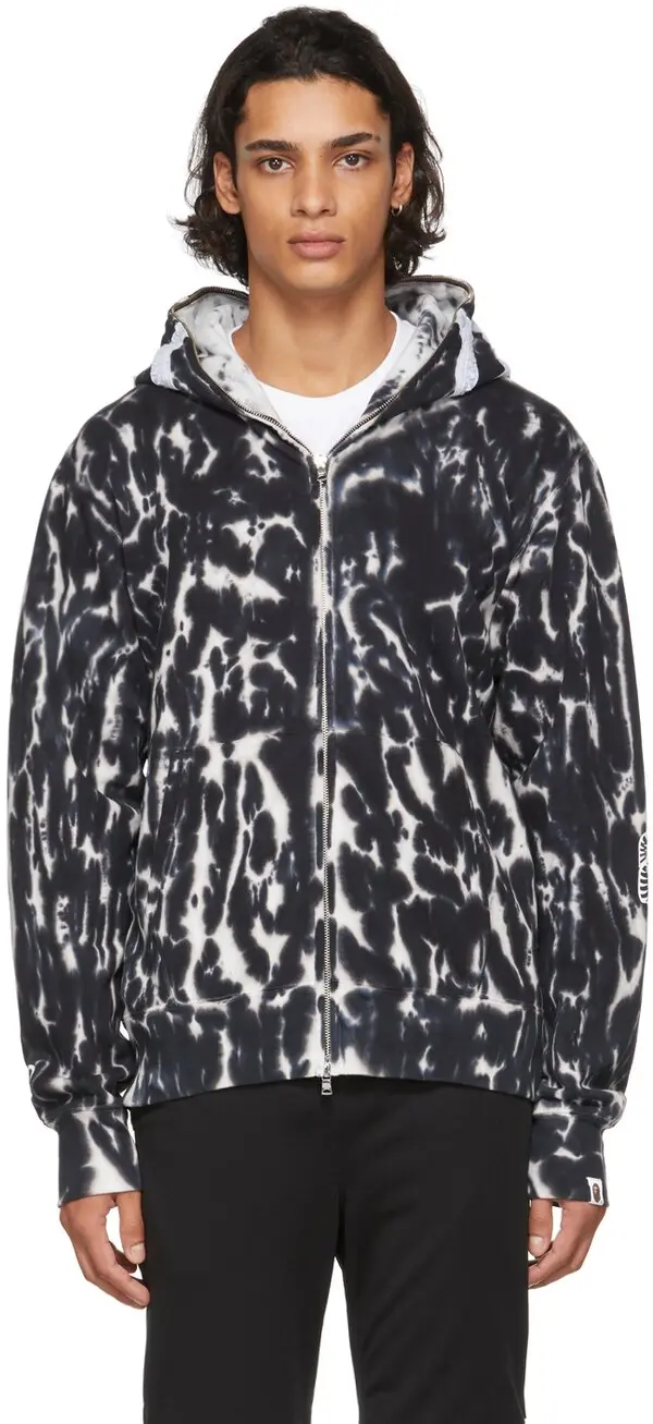 A Bathing Ape Navy & White Tie-Dye Shark Zip Hoodie - Bkx Black